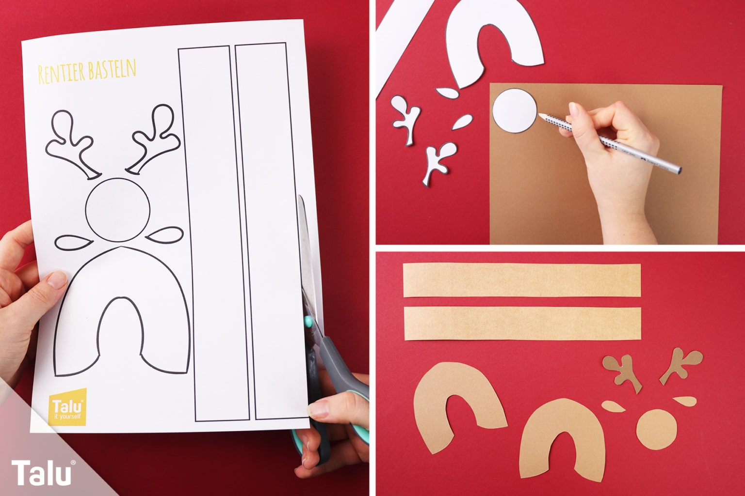 Rentier basteln aus Papier | Anleitung mit Vorlage - Talu.de